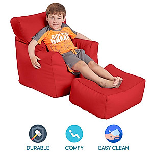Factory Direct Partners 10474-RD SoftScape Bean Bag Chair and Ottoman Set, Furniture for Kids, Libraries or Home - Red