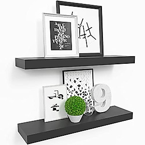 Ballucci Floating Book Shelves, 2-Pack 24" Wood Wall Mount Ledges with Invisible Brackets for Living Room, Bedroom, Bathroom, Kitchen, Nursery, 6" Deep - Black