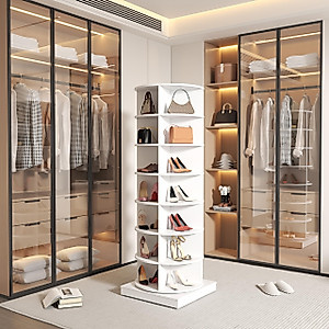 Maotifeys Rotating Shoe Rack Tower, 7-Tier Spinning Shoe Rack, Free Standing 360° Revolving Shoe Organizer Can Hold 28 Pairs of Shoes for Entryway Living Room Hallway (7-Tier, White)