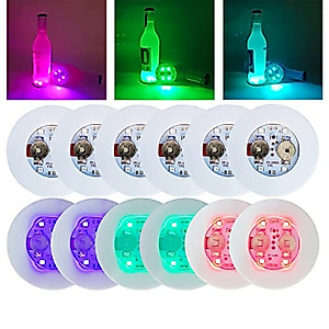 HANCIRCLE LED Coaster Colorful,12 Pack Light Up Coasters,LED Sticker Lights,Wine Bottle Lights,for Drinks,Bar Accessories,Party,Wedding