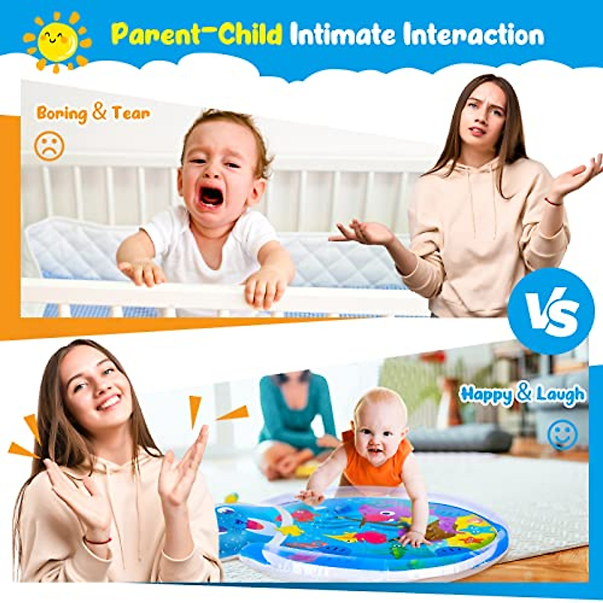 Large Inflatable Tummy Time Water Mat for Babies, Premium Infant Baby Floor Water Mat for 3+ Newborns Toddlers, Water Play Mat to Strengthen Muscles, Promote Sensory Stimulation and Development Toys