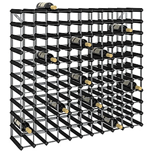 Tidyard 120 Bottles Wine Rack Black Pine Wood Liquor Display Cabinet Wine Stand Galvanized Steel for Living Room, Kitchen, Pub, Bistro, Bar 43.3 x 8.9 x 39.6 Inches (W x D x H)