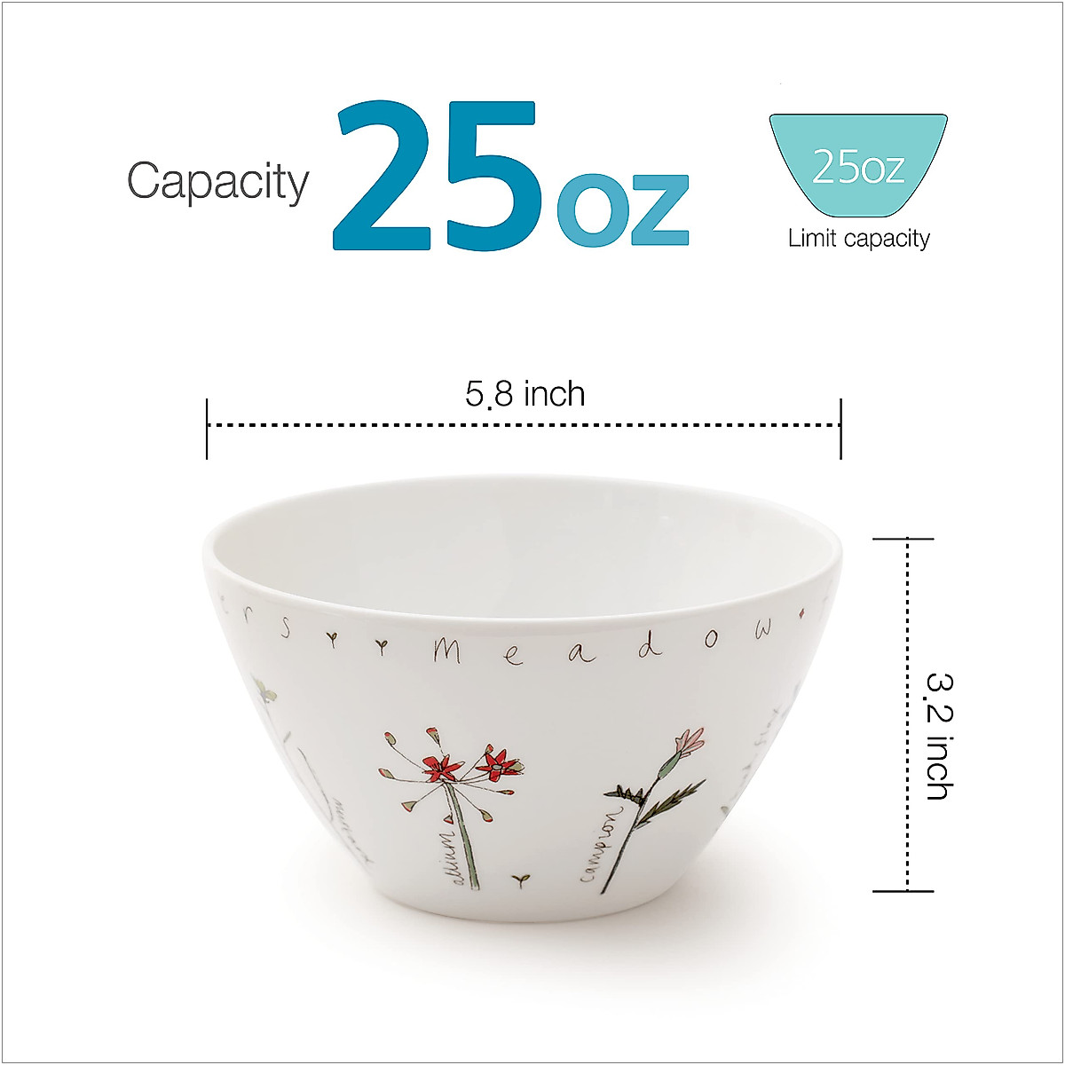 RACHEL BARKER Meadow Flower Porcelain AP Bowls 25oz Set of 4