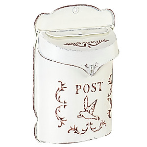 Red Co. 10.5” x 15.5” Aged White Shabby Chic Metal Wall-Mounted Embossed Post Mailbox Decoration