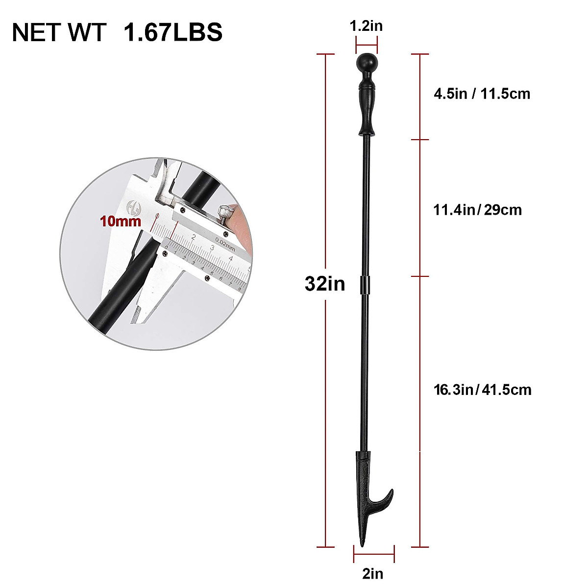 Amagabeli 32 Inch Fire Poker for Fire Pit Fireplace Poker Wrought Iron for Indoor Outdoor Steel Poker Stick Campfire Rust Resistant Tool for Bonfires Camping BBQ Wood Stove Black