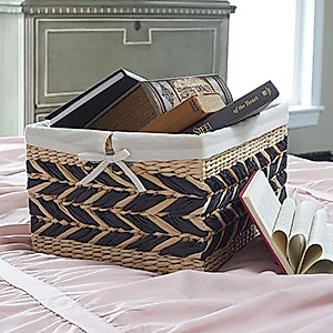 Household Essentials Brown Rectangle Woven Wicker Storage Basket with Liner | Black