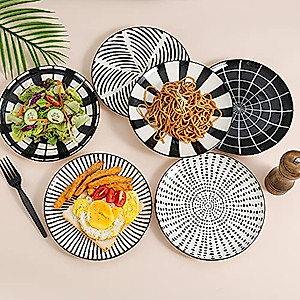 AHX Black Plate Set 8 Inch - Salad Plates | Dessert Appetizer Plates - Porcelain Lunch Plates - Set of 6 - Dishwasher and Microwave Safe