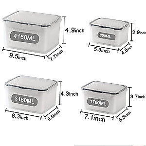 4 Pack Large Fridge Food Storage Container Set with Lids with Strainer, Fruit Vegetable Storage Containers Keep Fruits, Vegetables, Berry, Meat Fresh longer , BPA-Free Plastic Produce Keepers