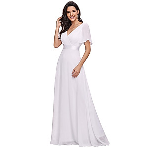 Ever-Pretty Womens V Neck Formal Summer Wedding Dress White US12