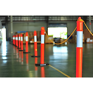 CJ Safety (Pack of 3 Sets) 45" Orange Delineator Post Cone with 10 lbs. Rubber Base, 2 Reflective Bands (Set of 3 (Post & Base))