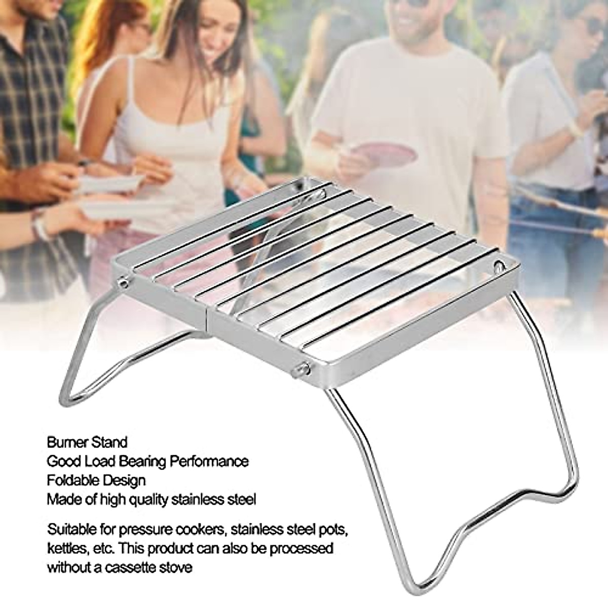 Burner Stand, Portable Stainless Steel Burner Bracket, 6.3inch Foldable Outdoor Gas Stove Pot Rack, Heat Resistance Burner Stove Stand with Storage Bag for Cooking Party Camping Barbecue, Burner