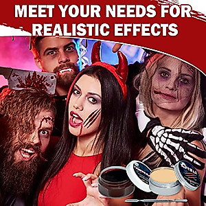 Halloween SFX Scar Wax Makeup Kit,Fake Blood Gel Fake Skin Scar Wound Special Effects Makeup Kit,Scar Wax+Blood Gel+Double-Ended Spatula
