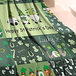 IORTY RTTY St. Patrick's Day Flannel Throw Blanket Lucky Clover Truck Green Plaid Blanket Lightweight Comfortable Warm Microfiber Blanket for Daybed Sofa 40x50 Inch