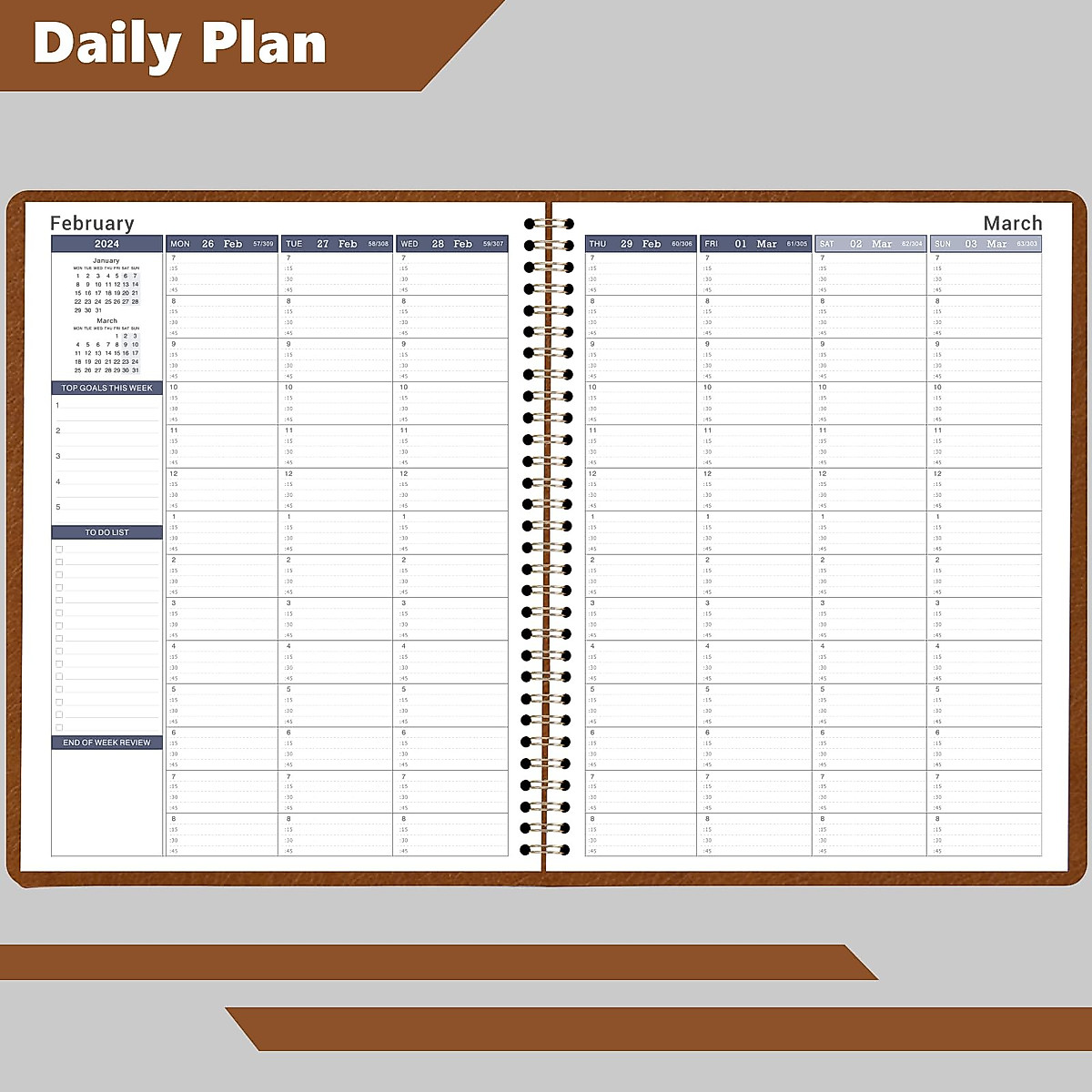 2024 Weekly Appointment Book & Planner - Large 2024 Daily Hourly Planner, January 2024 - December 2024, 8.5" x 11", 2024 Appointment Book with 15-Minute Interval + Thick Paper + Pocket - Brown