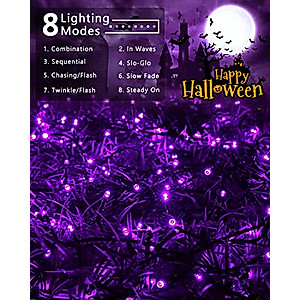Flacchi Purple Solar Halloween Lights 72ft 200 LED 8 Modes Waterproof Solar String Lights for Garden,Patio,Fence,Balcony,Outdoor,Holiday Decoration