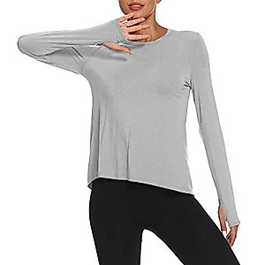 Mippo Long Sleeve Wokout Shirts for Women Yoga Tops Tie Back Tank Tops Thumb Hole Shirts Backless Tops Gym Sweater Workout Clothes Sports Active Exercise Wear for Women 2022 Gray L
