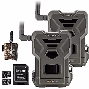 SPYPOINT Flex Dual-Sim Cellular Trail Camera 33MP Photos 1080p Videos with Sound and On-Demand Photo/Video Requests - GPS Enabled Classic Bundle with 32GB Lexar SD Card (2 PK)
