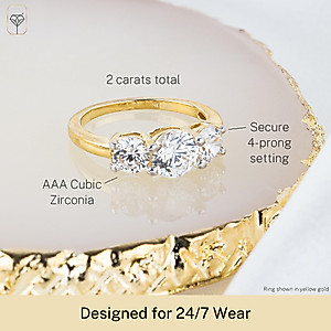 MAX + STONE 2 Carat Cubic Zirconia Anniversary or Engagement Ring for Women in 14k Solid White Gold Three Stone CZ Size 6