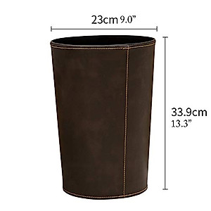 LEGU Trash cans Classic Leather Trash Can Without Lid Round Storage Bin, Recycle Dustbin for Kitchen, Office and High Class Hotel 10L/2. 6 Gallon Garbage Cans (Color : Brown)