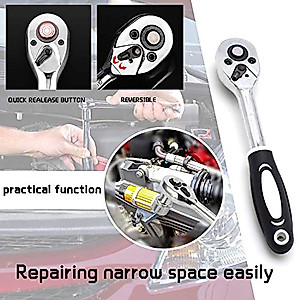 YUFANYA 46PCS 1/4 inch Drive Socket Set,Metric Ratchet Wrench Set with 4-14mm CR-V Sockets,S2 Bits,Extension Bars,Mechanic Tool Kits for Household Auto Repair