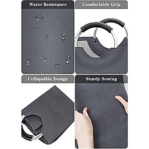 BlissTotes Large Laundry Basket Laundry Hamper Bag Washing Bin Clothes Bag Collapsible Tall With Handles Waterproof Travel Bathroom College Essentials Storage For College Dorm, Family (Grey, L)