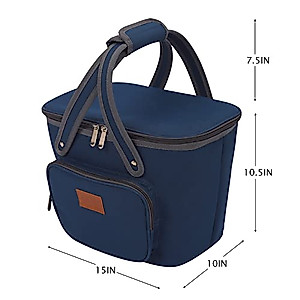 NUPTSE Insulated Picnic Basket Portable Collapsible Picnic Basket Cooler for 3-4 Persons Cooler Bag Insulated Grocery Bag with Two Handles for Travel