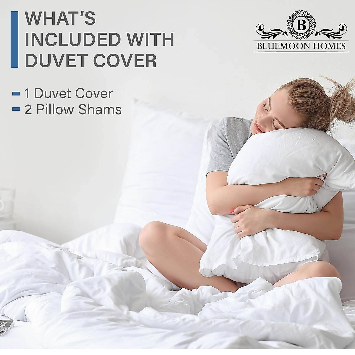 1000 Thread Count 100% Egyptian Cotton Duvet Cover Queen Size Cotton White Long Staple Quilt Full Size Silky Soft, Breathable with Zipper -3 Piece All Season Duvet Cover Set for Comforter