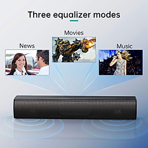 SAKOBS Sound Bars for TV, Soundbar for TV Built-in DSP PC Speaker with Bluetooth, 3D Surround Sound 16'' Mini Sound Bar Audio System for Home Theater/Gaming/Projectors, Combined AUX/Opt Connectivity