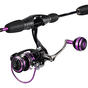 Sougayilang Fishing Rod and Reel Combo, Lightweight Purple Spinning Reel with 2 Pieces Fishing Pole Combo for Crappie, 1000/2000 Spinning Reel Set-1.8m-2000 Reel-Purple