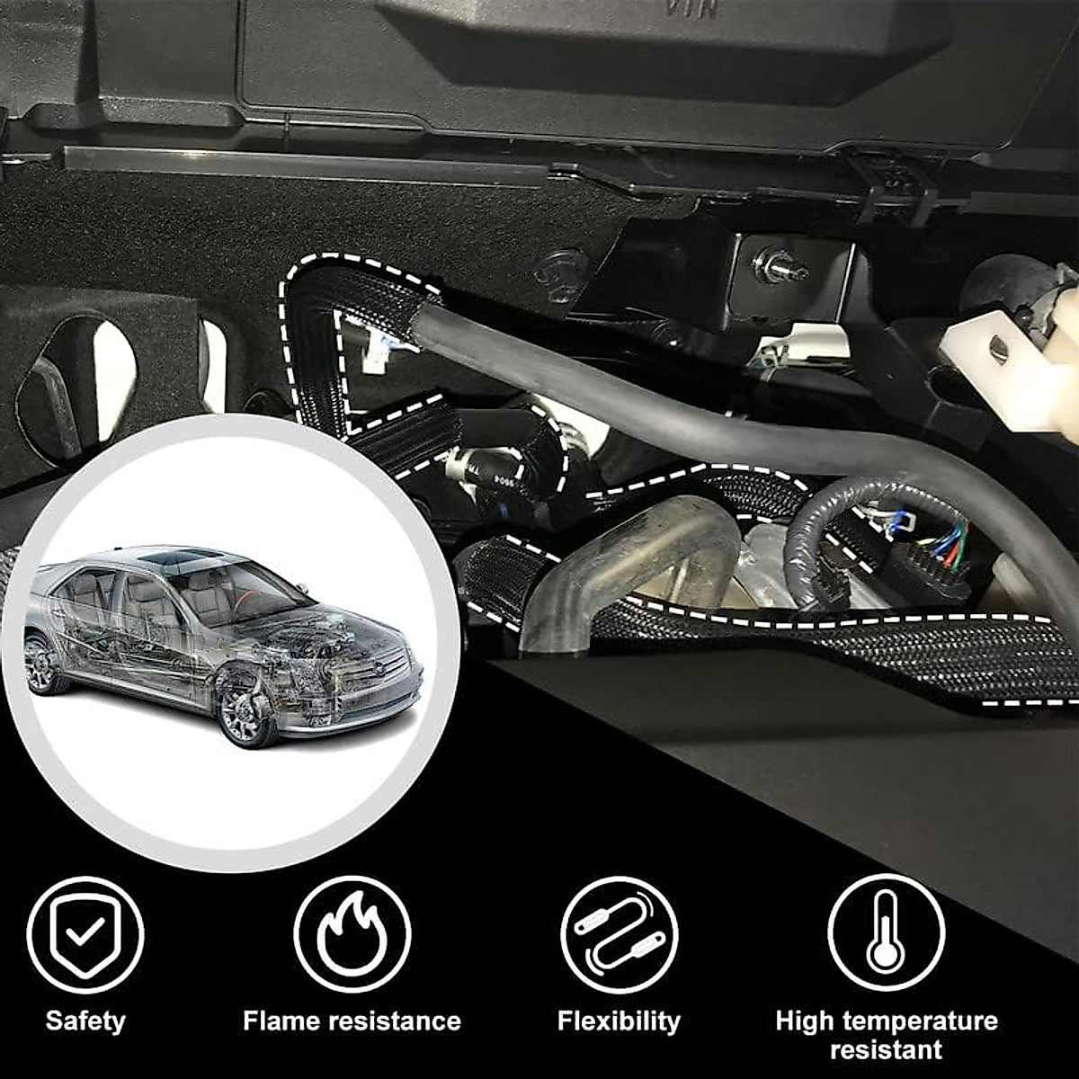 25ft - 1/2 inch Braided Cable Management Sleeve Cord Protector PET Expandable Braided Sleeving-Self-Wrapping Wire Loom for TV/Computer/Home Theater/Engine Bay - Black&Red