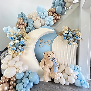Baby in Bloom Balloon Garland Arch Kit, 150Pcs Dusty Baby Blue Sand White Champagne Gold Latex Balloons for Boho Baby Shower Bridal Shower Birthday Party Decorations