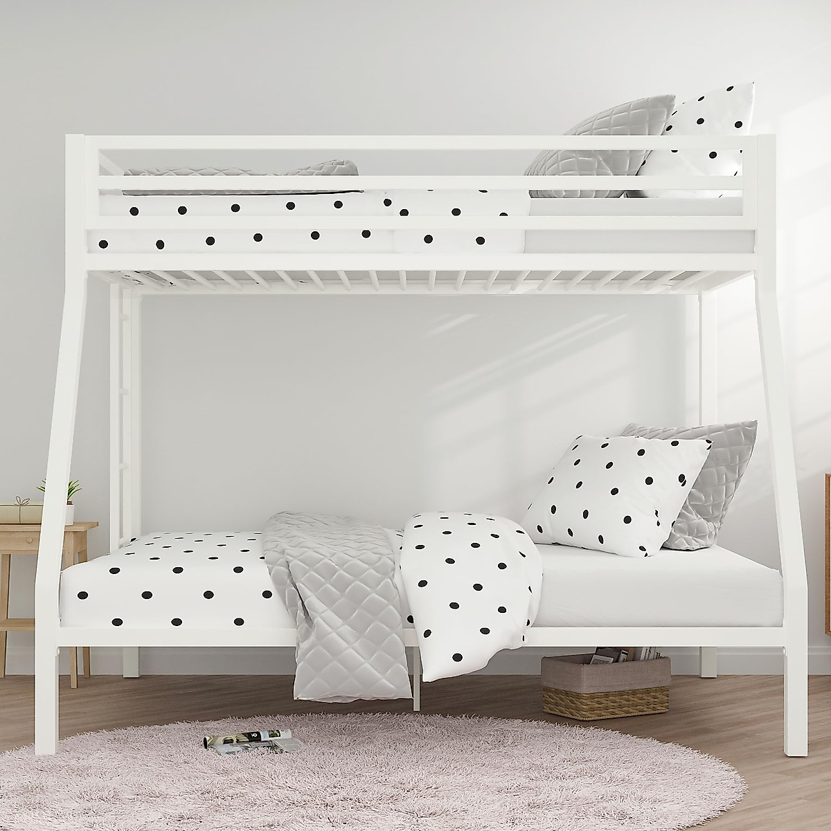 MUTICOR Modern Twin Over Full Metal Loft Bed with Ladder for Junior & Adults, Space-Saving Bunk Bed Frame, Sturdy & Durable, Ideal for Bedrooms, Dorms, and Guest Rooms, White