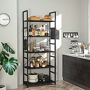 NUMENN 5 Tier Bookshelf, Tall Bookcase Shelf Storage Organizer, Modern Book Shelf with Storage Bag and Hook for Bedroom, Living Room and Home Office, Black