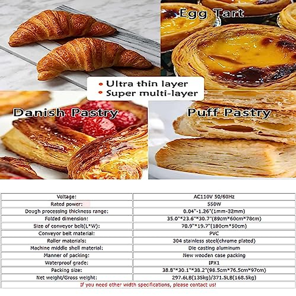 INTSUPERMAI Dough Sheeter Reversible Commercial Dough Roller Machine 70.9"×19.7" Belt Fondant Sheeter Flattener Pastry Pizza Noodle Press Machine Two-way Rollers 110V