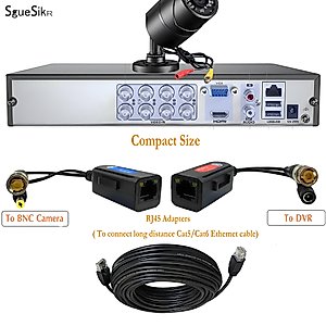SGUESIKR 4 Pair BNC to RJ45 Passive Video Balun with Power, Cat5e/Cat6 to BNC Adapter, 1080P-8MP Analog Surveillance Camera Ethernet Cable Transceiver - Compact, Ground-Loop Isolated