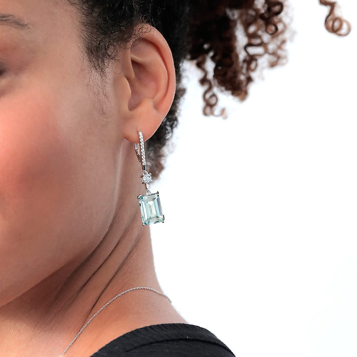 Gem Stone King 925 Sterling Silver Sky Blue Simulated Aquamarine Dangle Earrings For Women (14.08 Cttw, Emerald Cut 14X10MM)