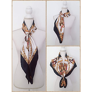 JOE GREEN CO Large Silk Like Satin Scarf Neck Head Wrap 35 Inch Square (01 Black Saddle Chain)