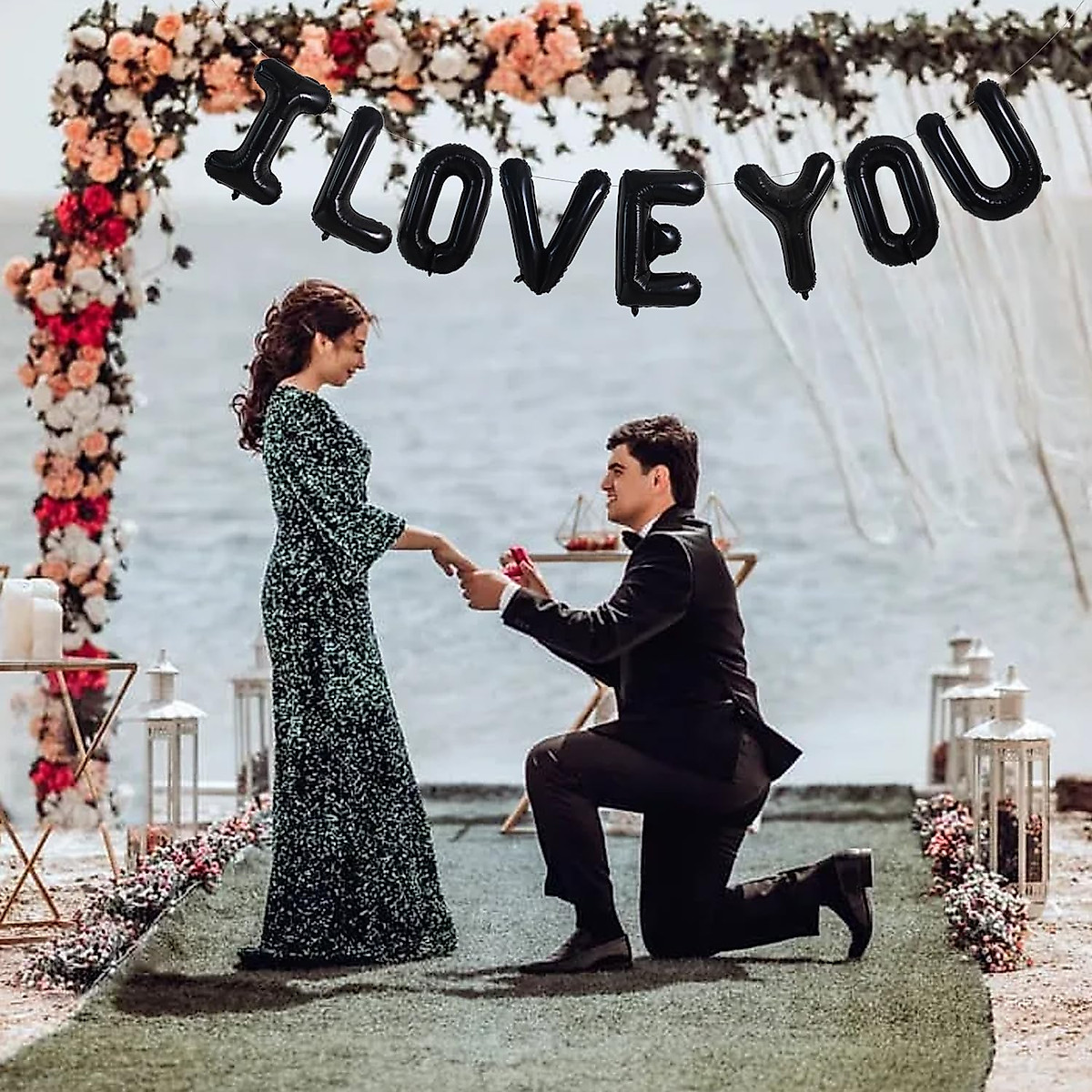 TONIFUL 16 Inch I Love You Balloons Valentine’s Day Decoration Letter Foil Balloons - Perfect for Romantic Valentine's Day Wedding Bridal Shower Anniversary Engagement Party Supplies（Black）