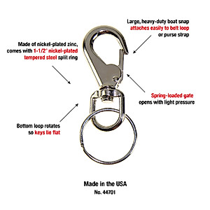 Lucky Line 3-1/4" Heavy-Duty Boat Snap, Nickel-Plated Zinc with 1-1/2" Split Key Ring(44701)