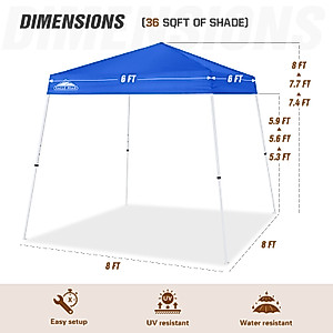 EAGLE PEAK 8x8 Slant Leg Pop-up Canopy Tent Easy One Person Setup Instant Outdoor Beach Canopy Folding Portable Sports Shelter 8x8 Base 6x6 Top (Blue)