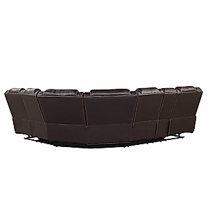 FANYE L-Shaped Manual Motion Sectional, PU Leather Upholstered Corner Recliner Sofa & Couch 2 Chaises W/Storage Console,Cupholders and LED Stripes for Home Apartment Living Room, Brown