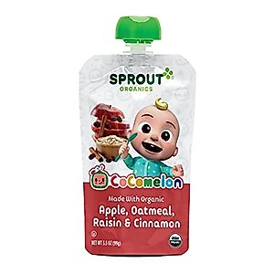 CoComelon Sprout Organic Baby Food Apple Oatmeal Raisin with Cinnamon, 3.5 Oz Pouch