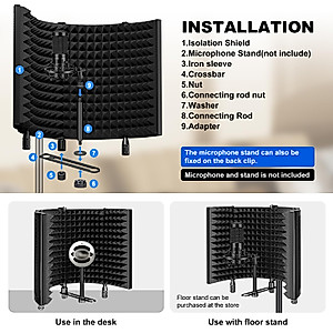 Aokeo Studio Recording Microphone Isolation Shield, Pop Filter.High Density Absorbent Foam is Used to Filter Vocal. Suitable for Blue yeti and Any Condenser Microphone Recording Equipment