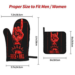 Swono Rock Oven Mitts and Pot Holders Sets,Abstract Red Hand in Rock N Roll Sign Heat Resistant 3 Pcs for Safe BBQ Cooking Baking Grilling
