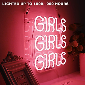 Neon Signs Girls, Pink Neon Girls Girls Girls Signs, Neon Wall Sign Light, Hanging Neon Lights, Custom Neon Words Real Neon for Wall Bedroom Room Decor Bar for Party Christmas Holiday Decoration Sign