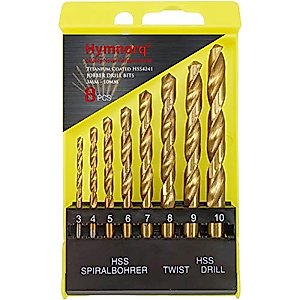 Hymnorq 3 to 10mm Metric Titanium Coated HSS Twist Drill Bit Set of 8pcs to Drill Wood Plastic and Soft Metal for Household, DIY Work, Etc.
