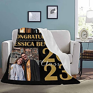 YESCUSTOM Custom Graduate Blanket with Photo Collage Personalized Picture Blanket for Class of 2023 Graduates Customized Throw Blanket Gifts for Graduation Friends Classmates