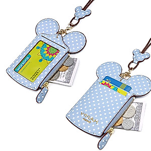 JOSEKO Women Cute Animal Shape Neck Bag Wave Dot Card Holder Lanyard Wallet Coin Purse Sky Blue 5.51''x 0.59''x 2.95''(L x W x H)
