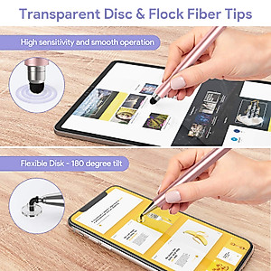 Benote Stylus Pen for Touch Screen, Fine Tip Stylus with Rubber Tip Disc Tip High Sensitivity Drawing Writing Tablet Pen for ipad, iPhone, Apple, Android, hp Chromebook, Phone - Rose Gold