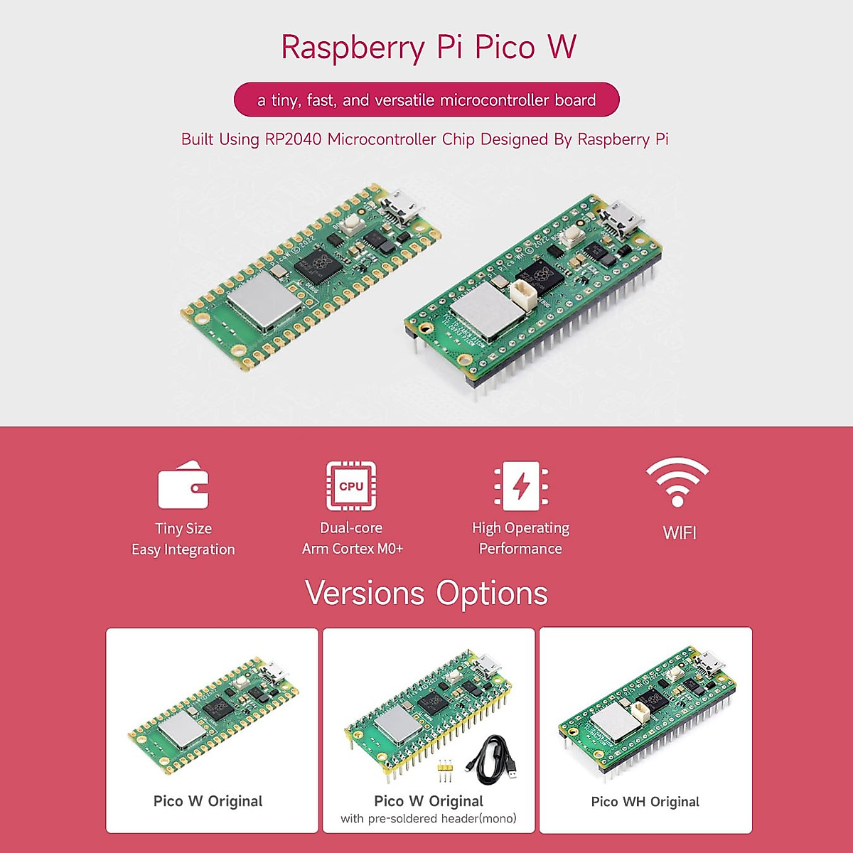 Waveshare Pi Pico W Microcontroller Board, with Pre-soldered Header, Based on RP2040 Dual-core Processor (3 Items)